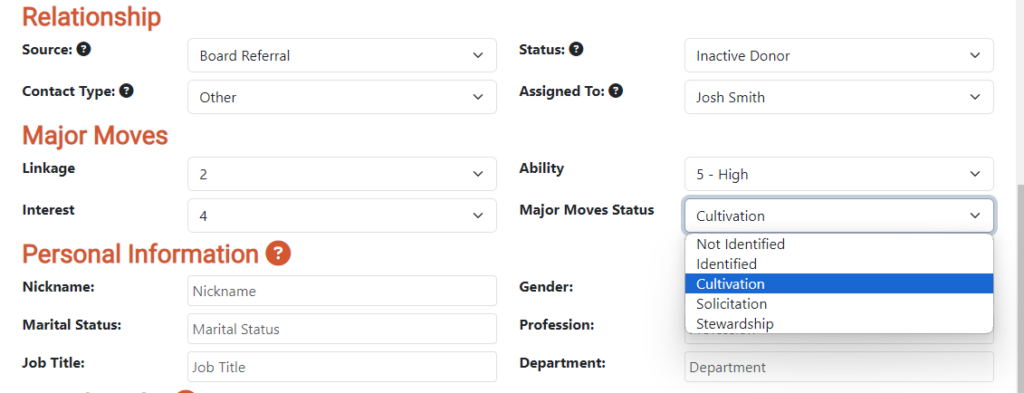 Major Moves Donor Management - Donor Wrangler